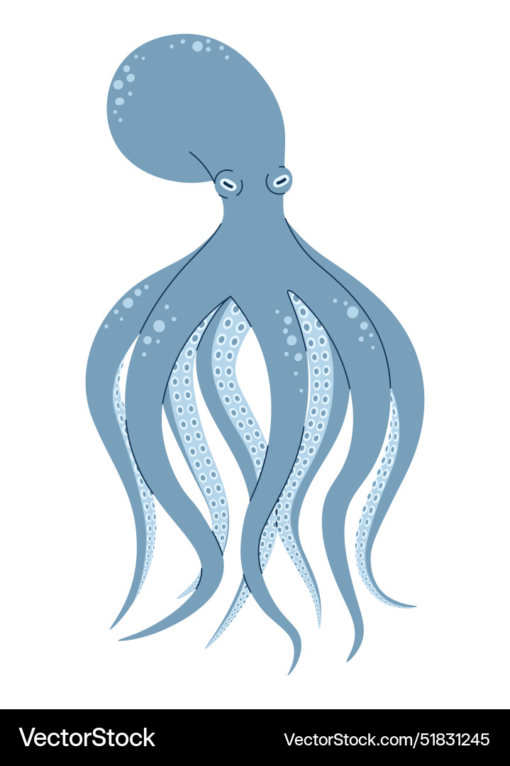 Hand drawn cartoon blue octopus Royalty Free Vector Image