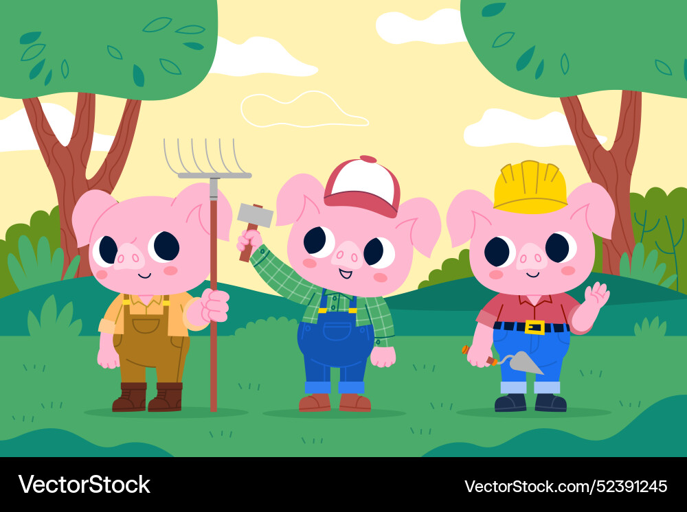 Hand drawn the three little pigs Royalty Free Vector Image