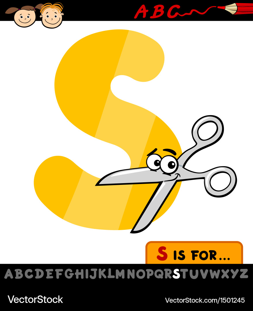 Letter s with scissors cartoon Royalty Free Vector Image