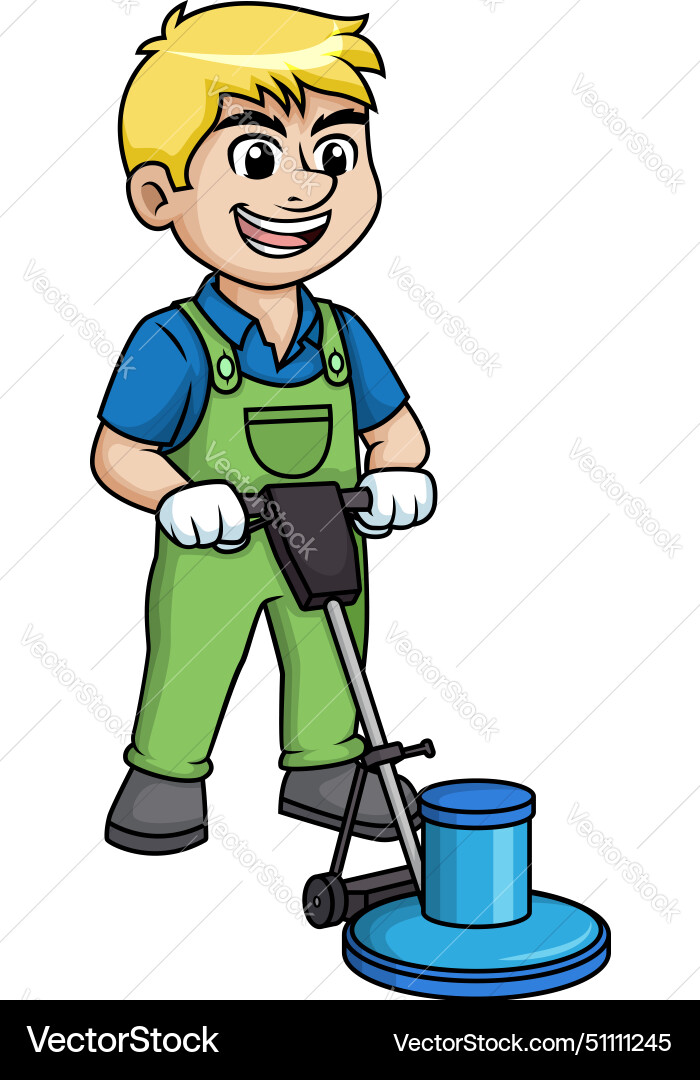 Man using floor polisher cartoon clip art Vector Image