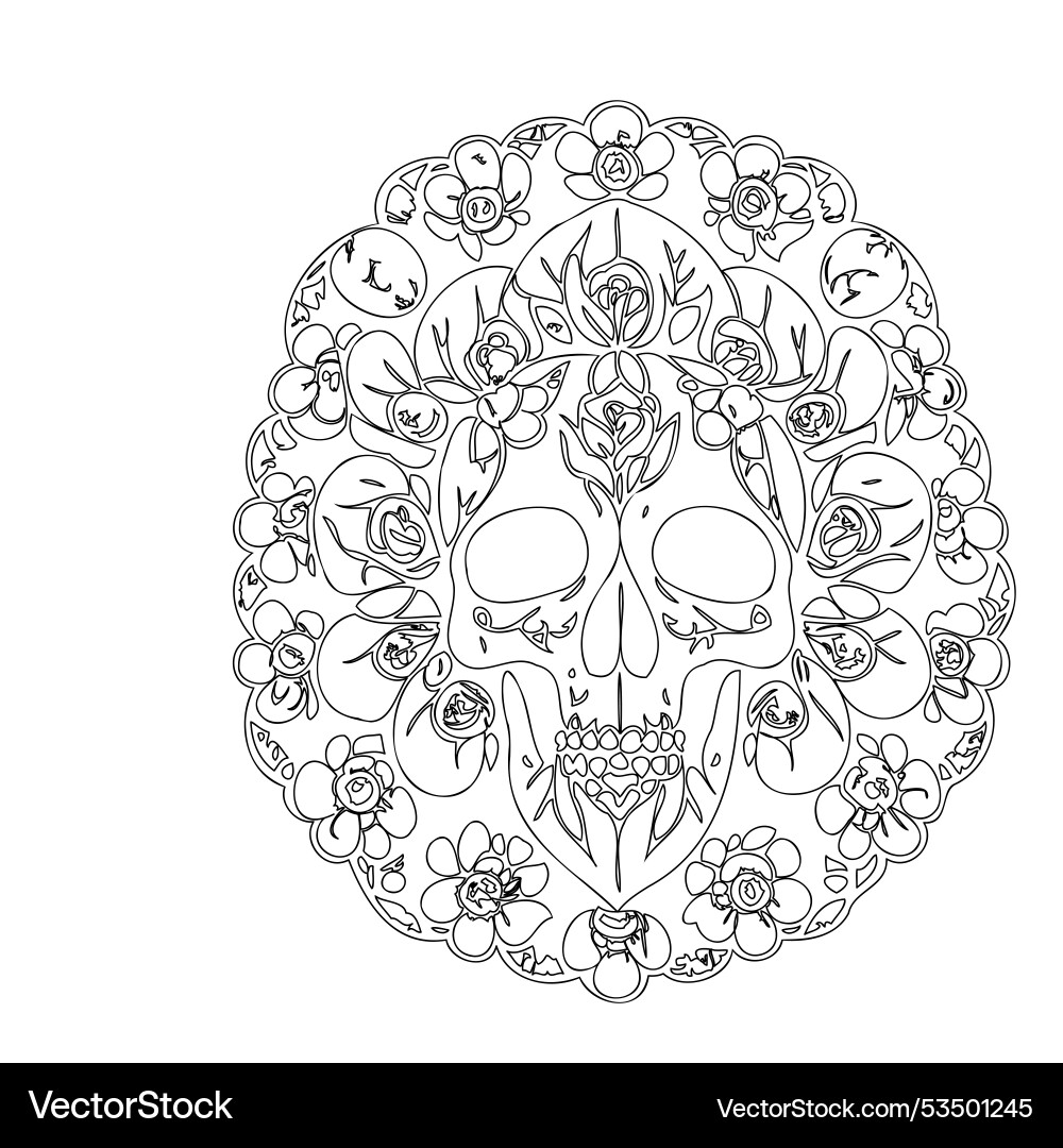 Skull mandala outline sketch Royalty Free Vector Image