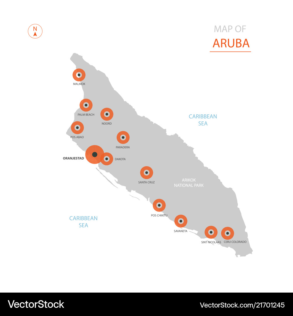 Stylized aruba map showing big cities capital Vector Image