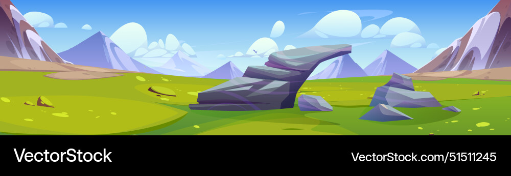Summer landscape with valley stones and mountains Vector Image