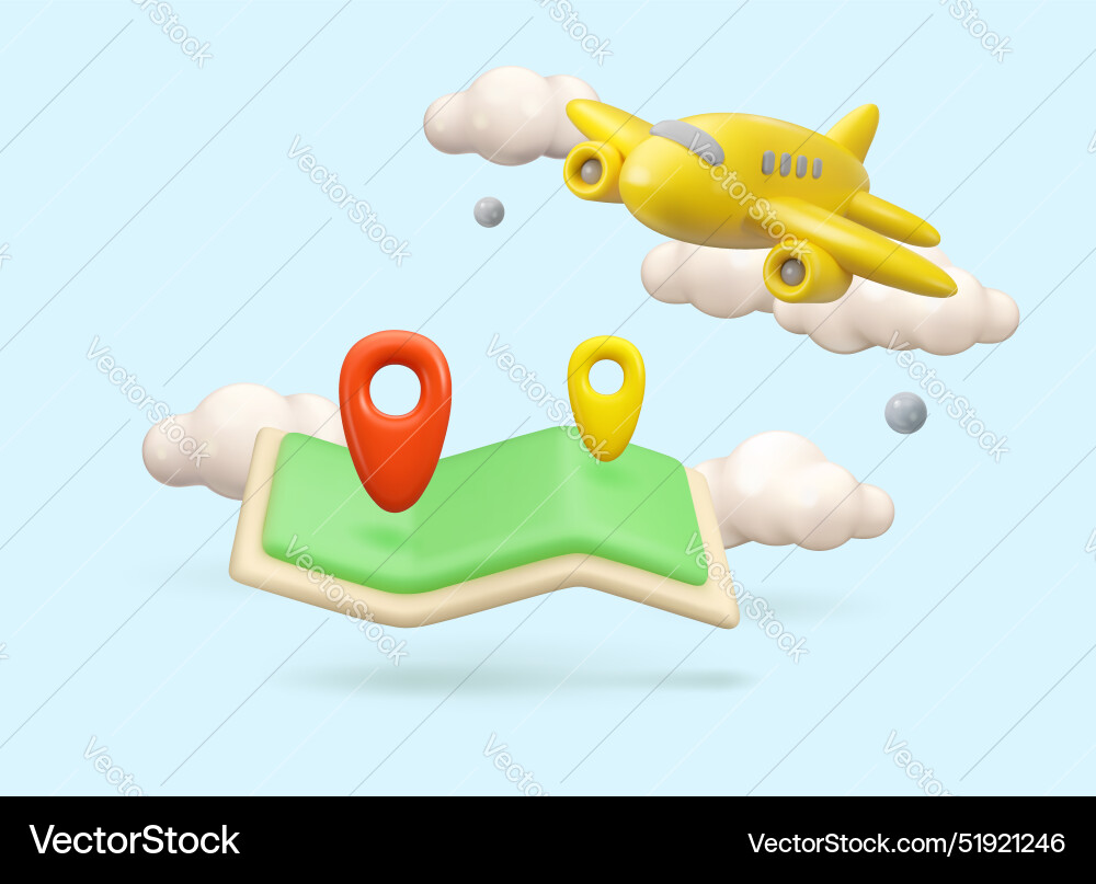 3d map with plane icon Royalty Free Vector Image