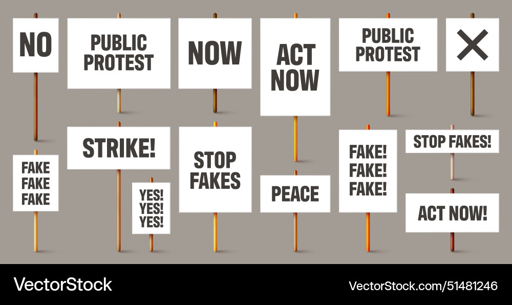 Blank white protest signs with text slogans Vector Image