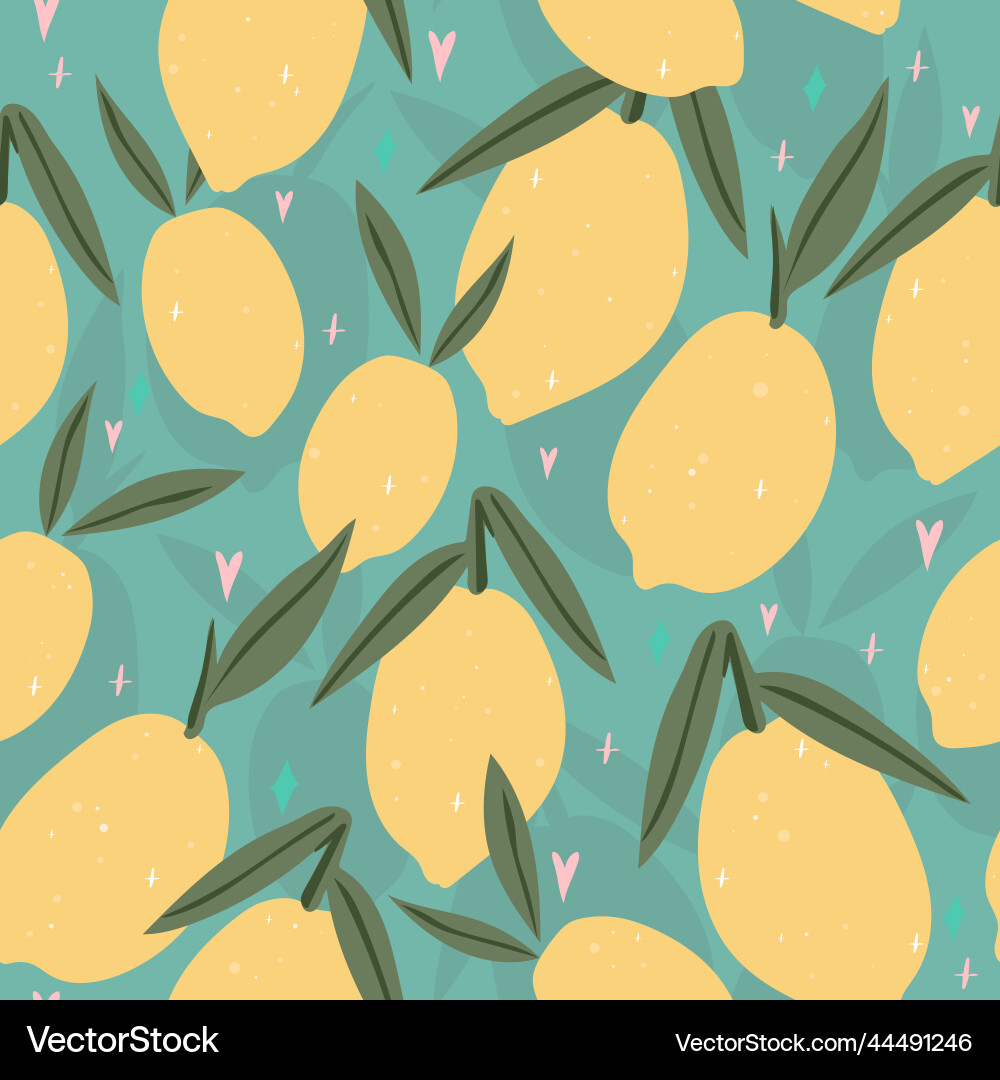 Cute lemon fruit pattern citrus background Vector Image