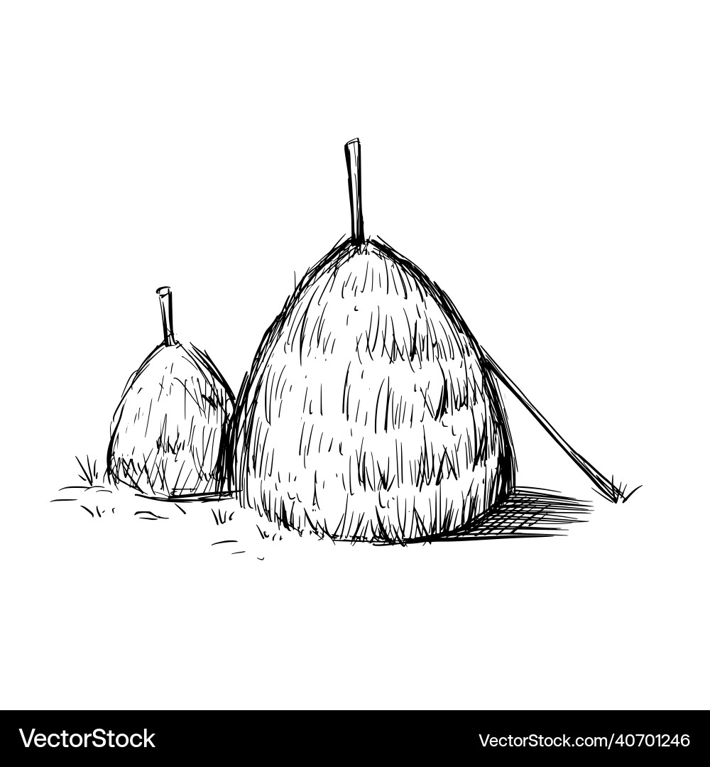 Hay bale farm drawing sketch Royalty Free Vector Image