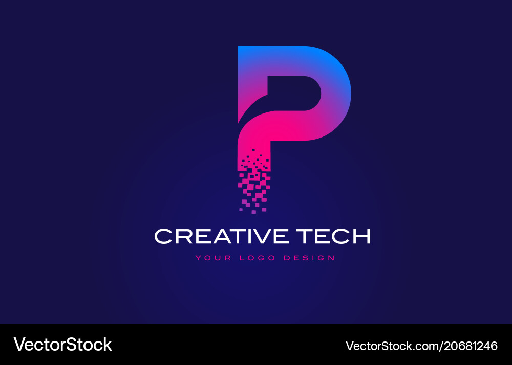 P initial letter logo design with digital pixels Vector Image