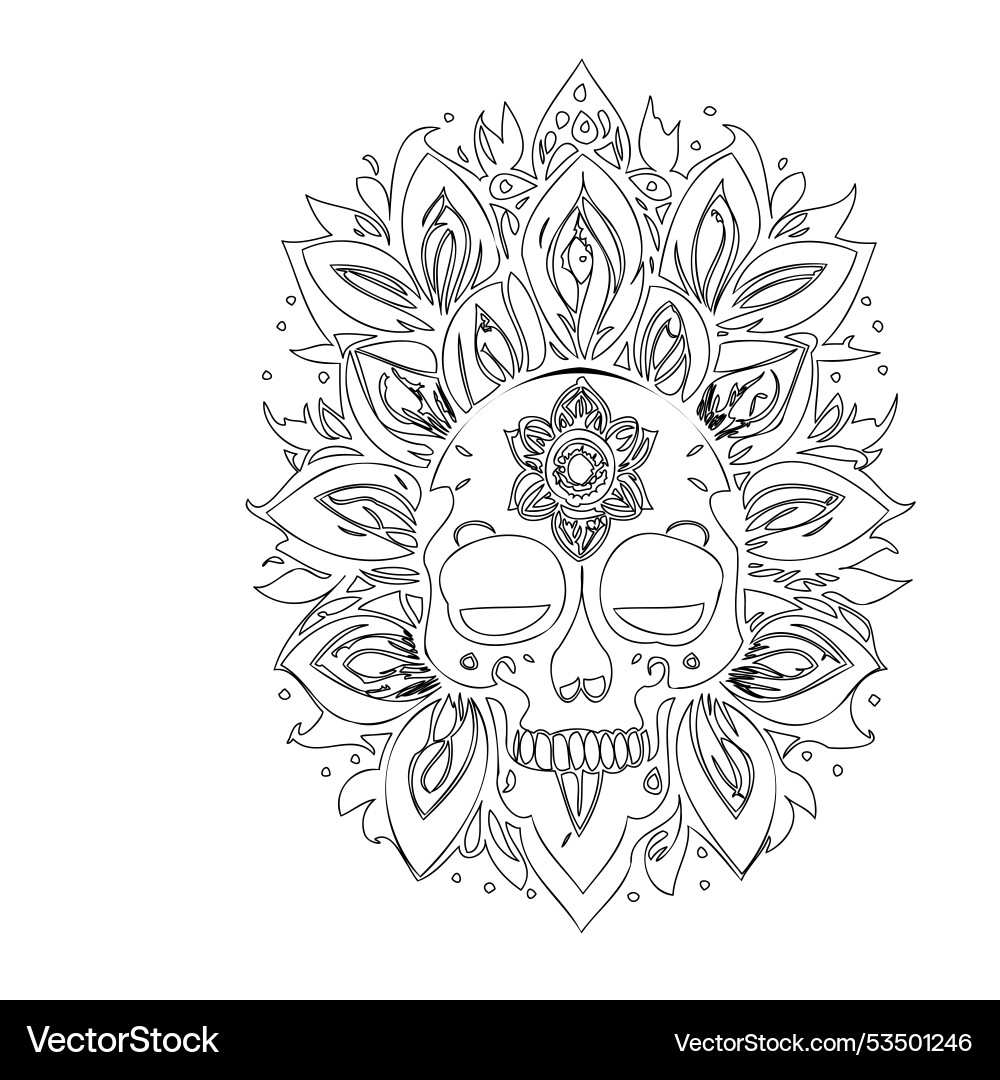 Skull mandala outline sketch Royalty Free Vector Image