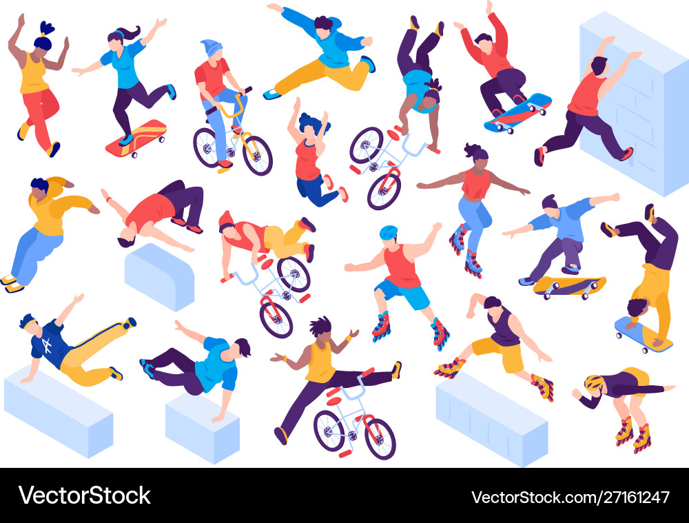 Extreme city sport isometric set Royalty Free Vector Image