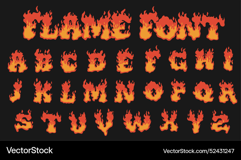 Flame font alphabet Royalty Free Vector Image - VectorStock