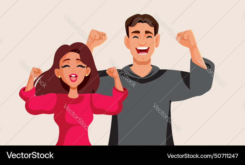 Happy couple celebrating feeling excited together Vector Image