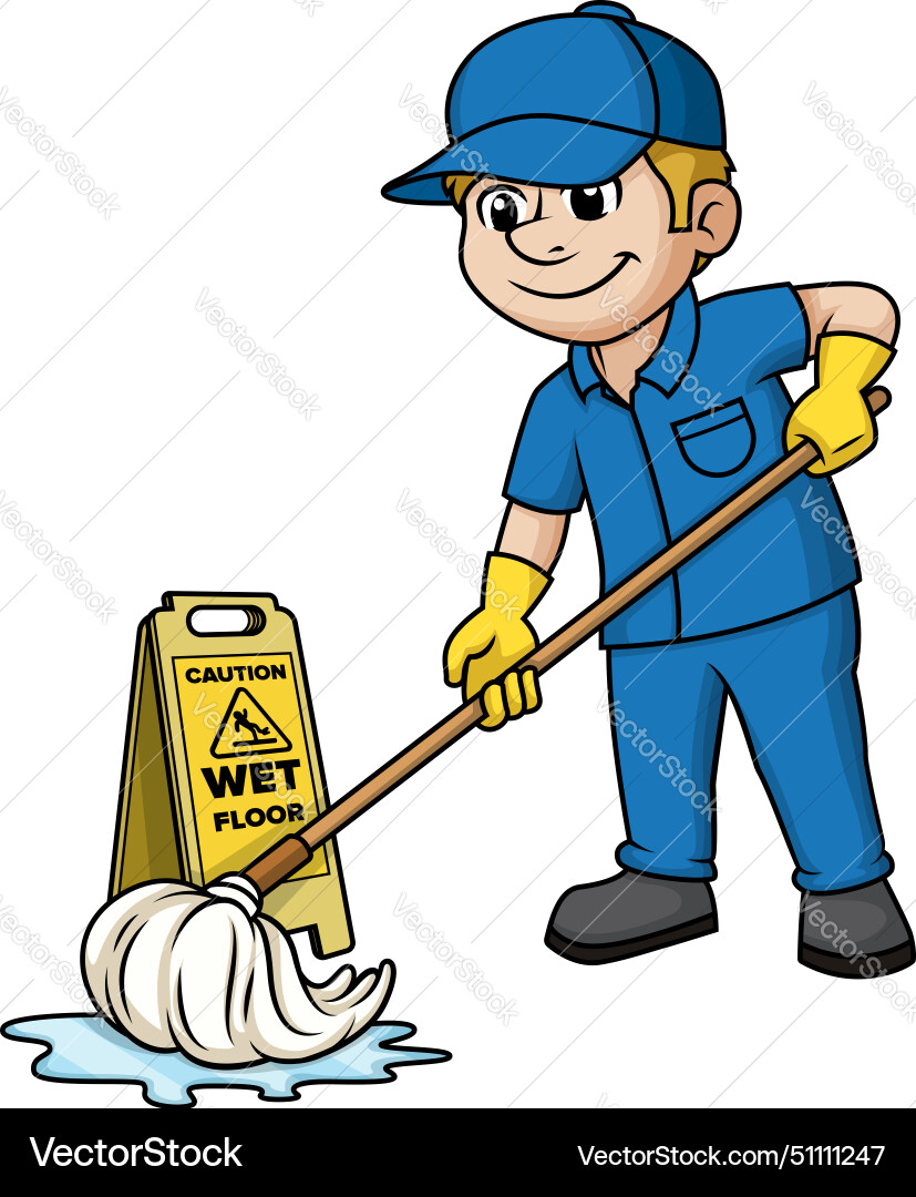 Man mopping the floor cartoon clip art Royalty Free Vector