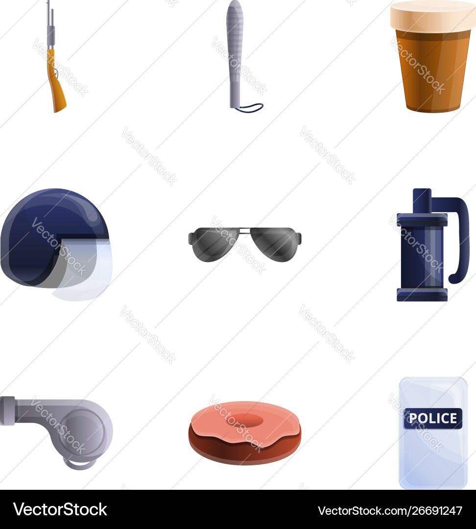 Police daily tools icon set cartoon style Vector Image