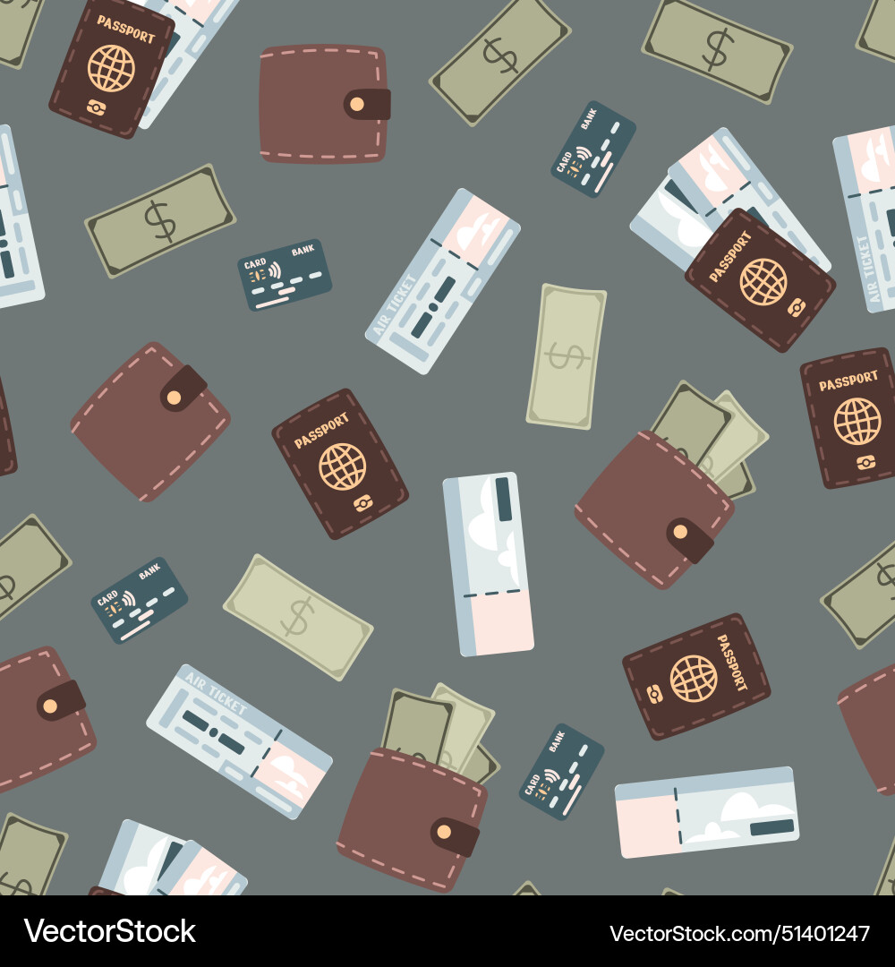 Seamless pattern with plane tickets passport Vector Image