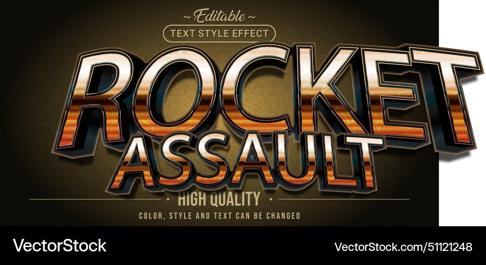 Editable text style effect - rocket assault Vector Image