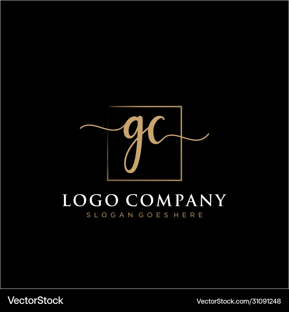 Gc initial handwriting logo with rectangle Vector Image