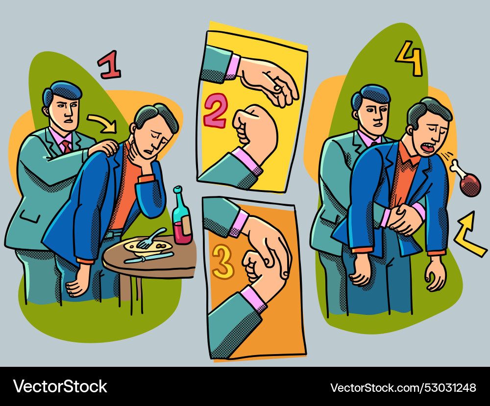 Heimlich maneuver saving someone choking on food Vector Image