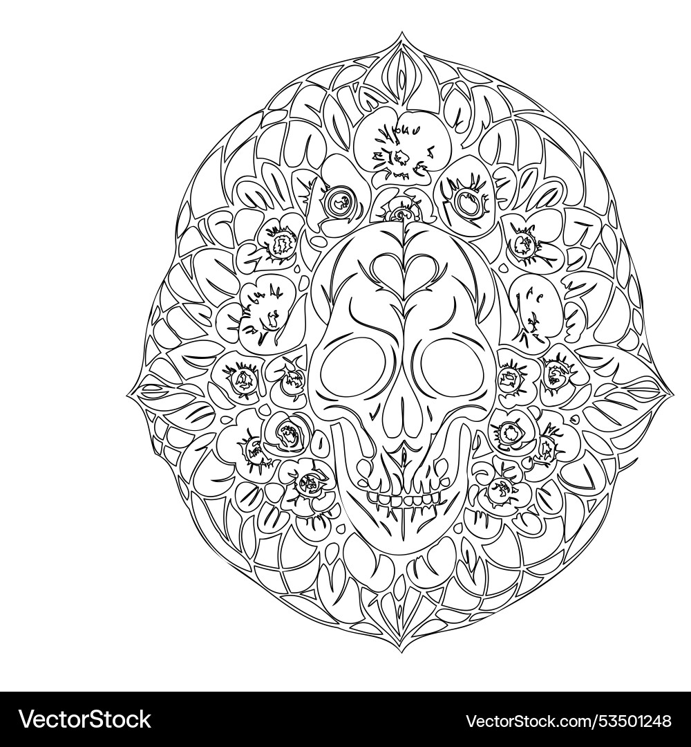 Skull mandala outline sketch Royalty Free Vector Image