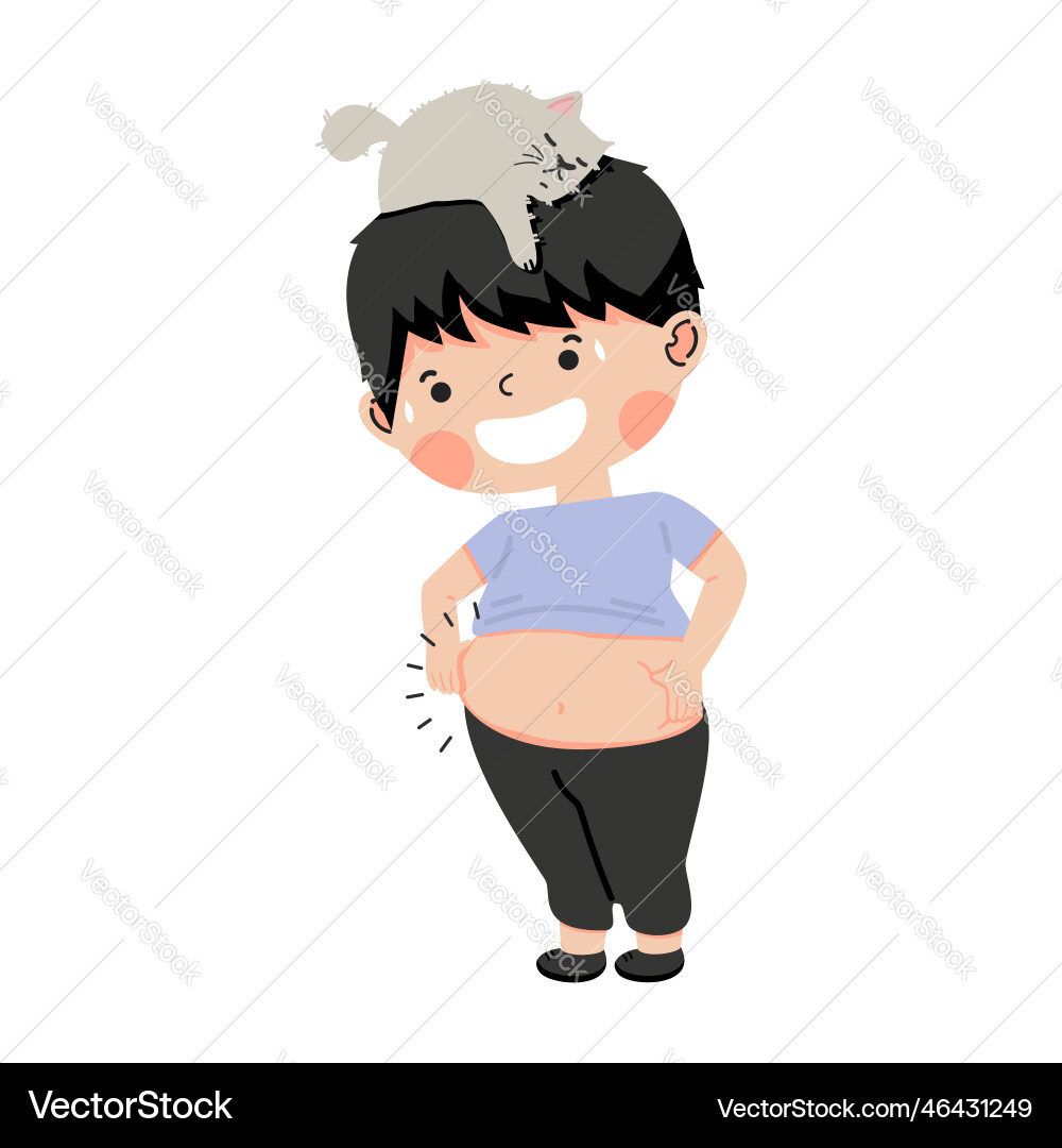 Cartoon fat kid with overweight Royalty Free Vector Image