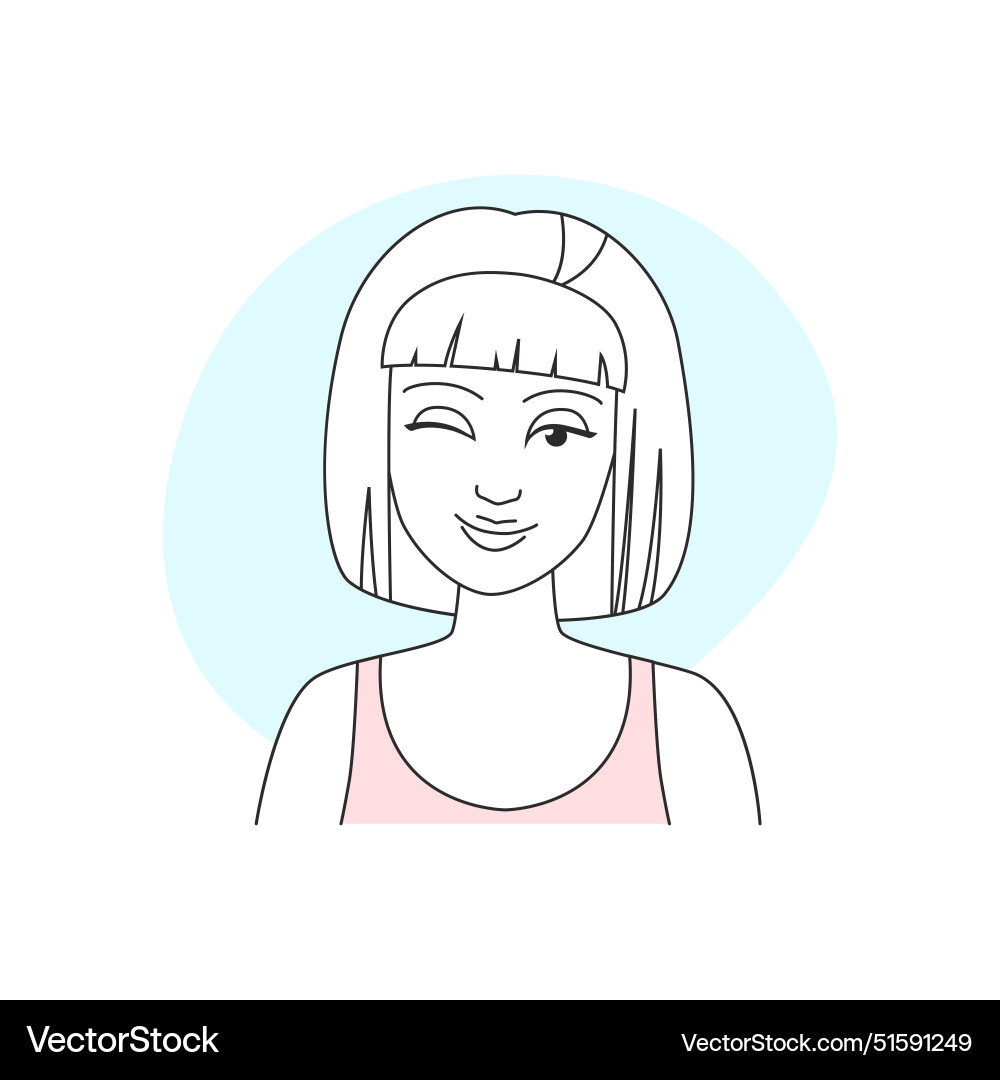 Girl with bob hairstyle and bangs winking Vector Image