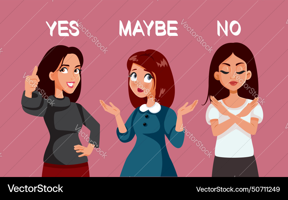 Girls thinking about yes no or maybe response Vector Image