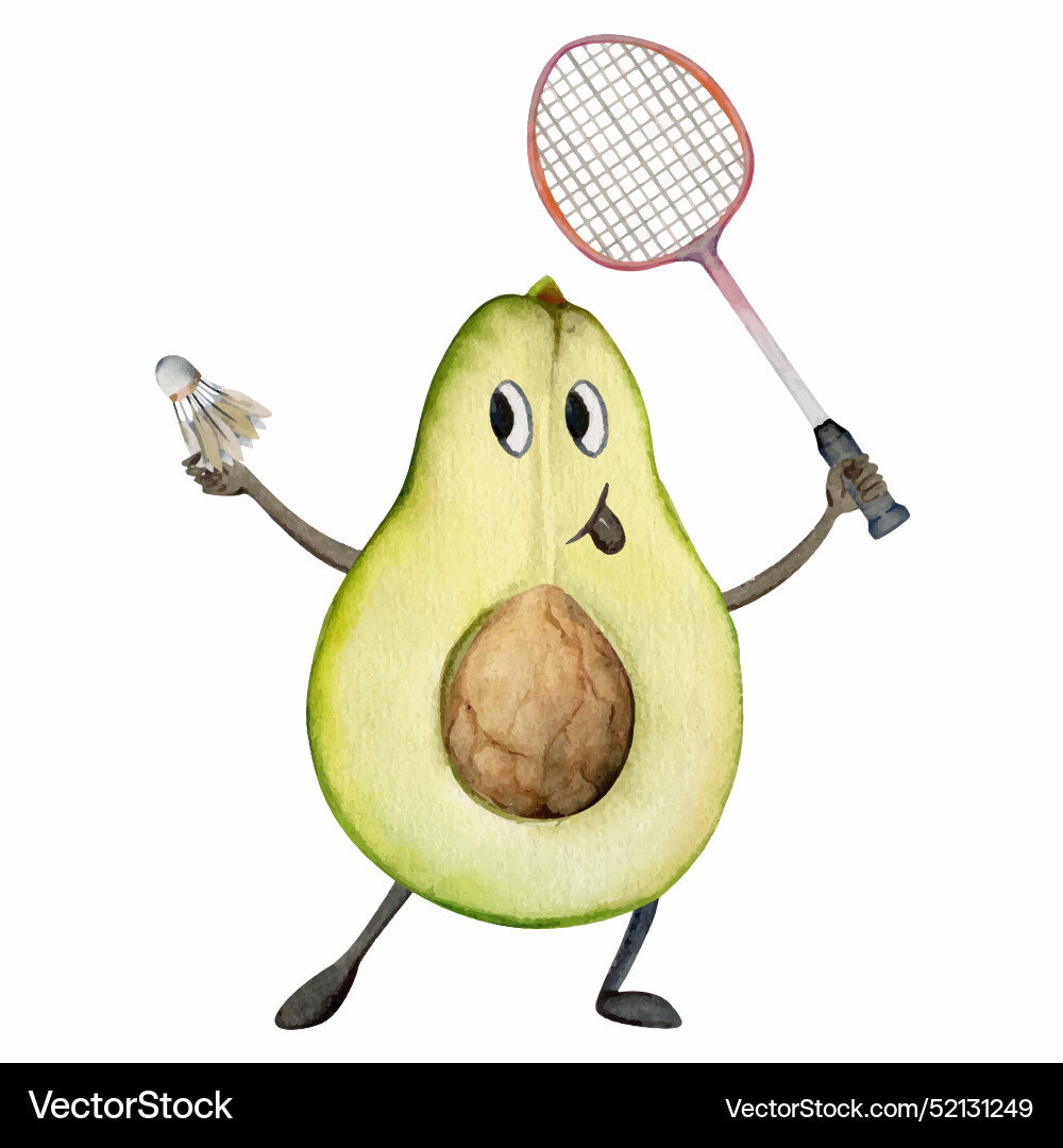 Hand drawn watercolor cute avocado character Vector Image
