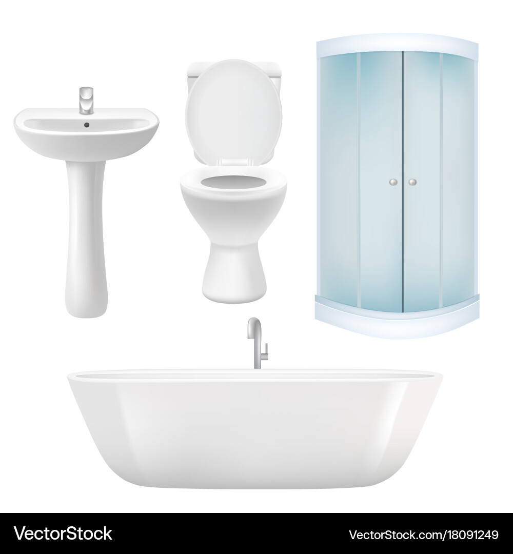 Realistic bathroom icon set Royalty Free Vector Image