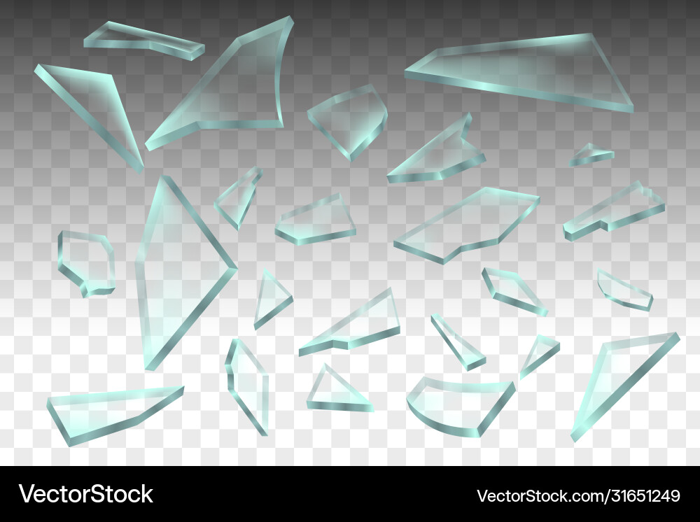 Realistic transparent pieces broken glass Vector Image
