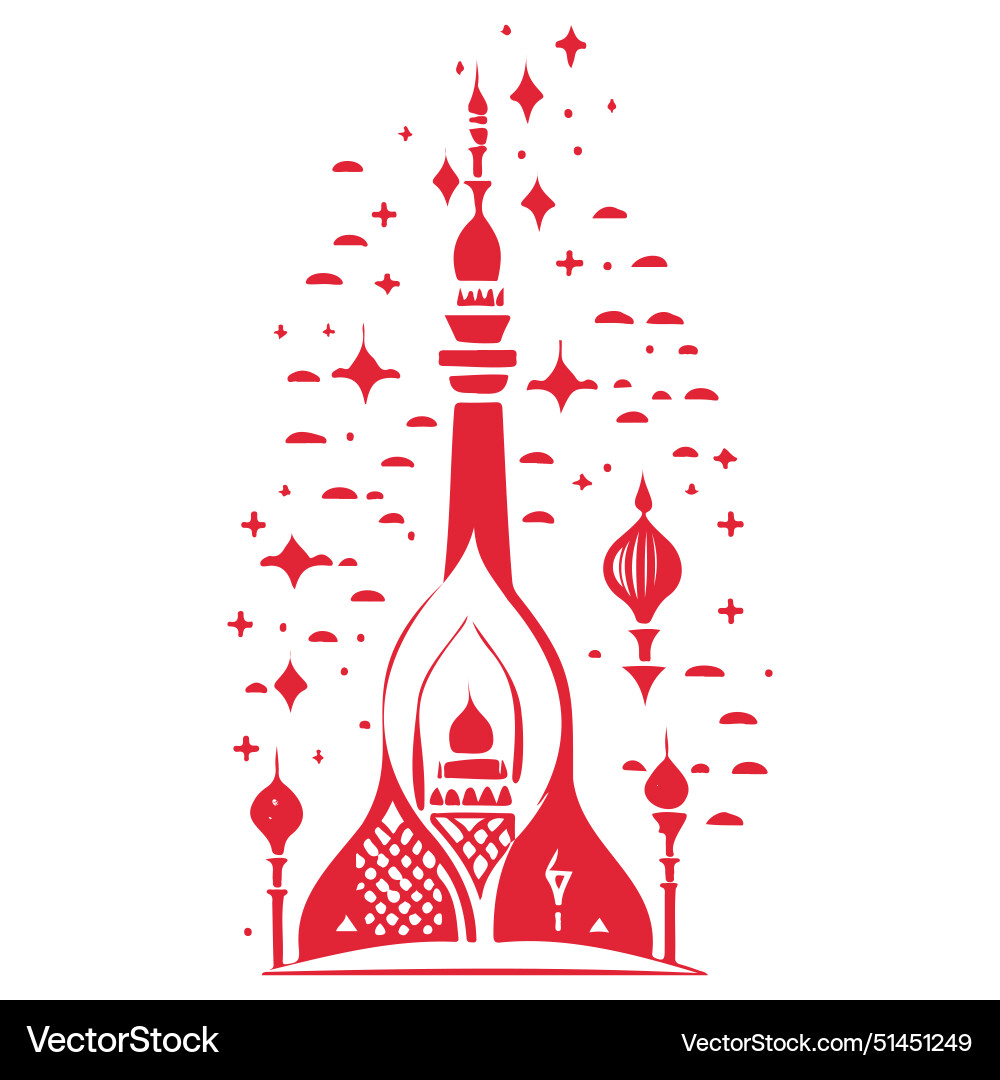 Red minaret ramadan sketch draw Royalty Free Vector Image