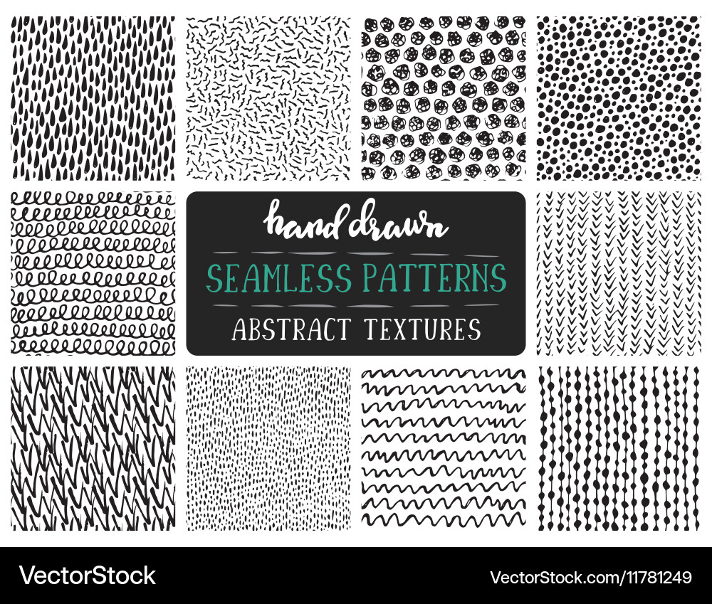 Set of ten hand drawn ink seamless patterns Vector Image