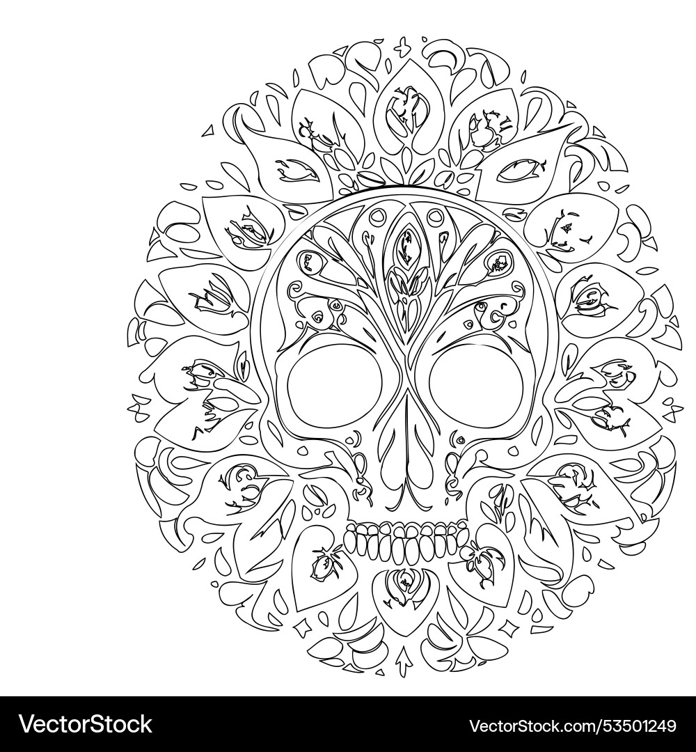 Skull mandala outline sketch Royalty Free Vector Image
