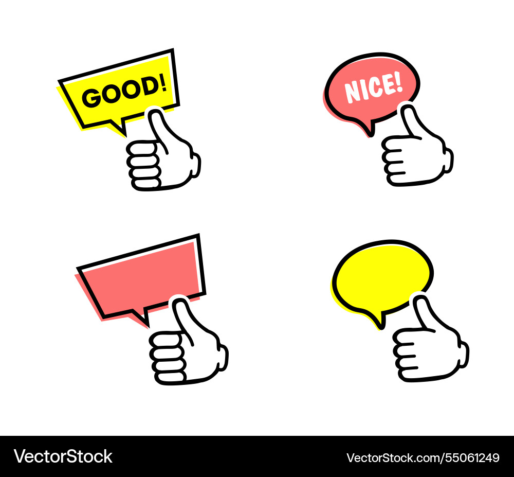 Speech bubble up hand white gesture red yellow Vector Image