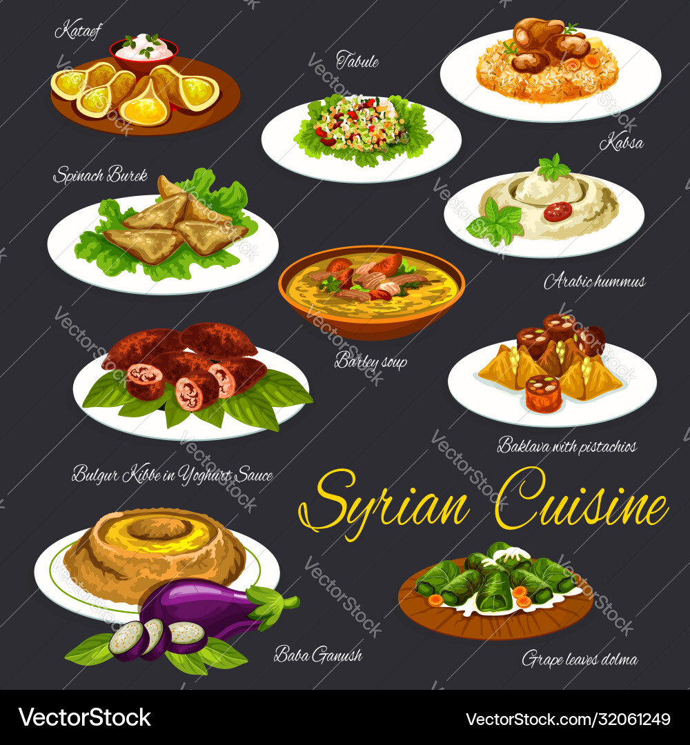 Syrian cuisine restaurant menu Royalty Free Vector Image