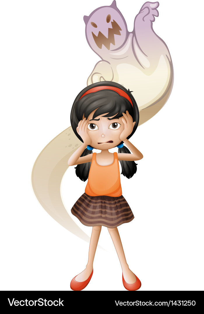 A scared child with ghost at her back Royalty Free Vector