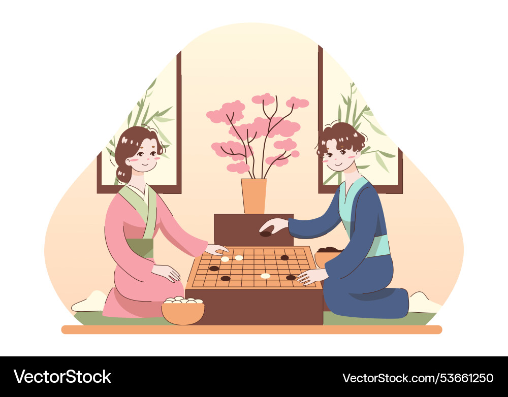 Characters playing a traditional chinese game Vector Image