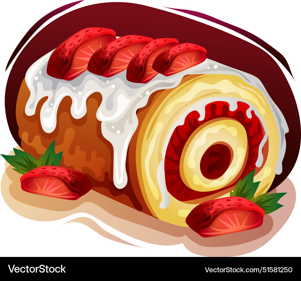 Delicious strawberry swiss roll cake Royalty Free Vector