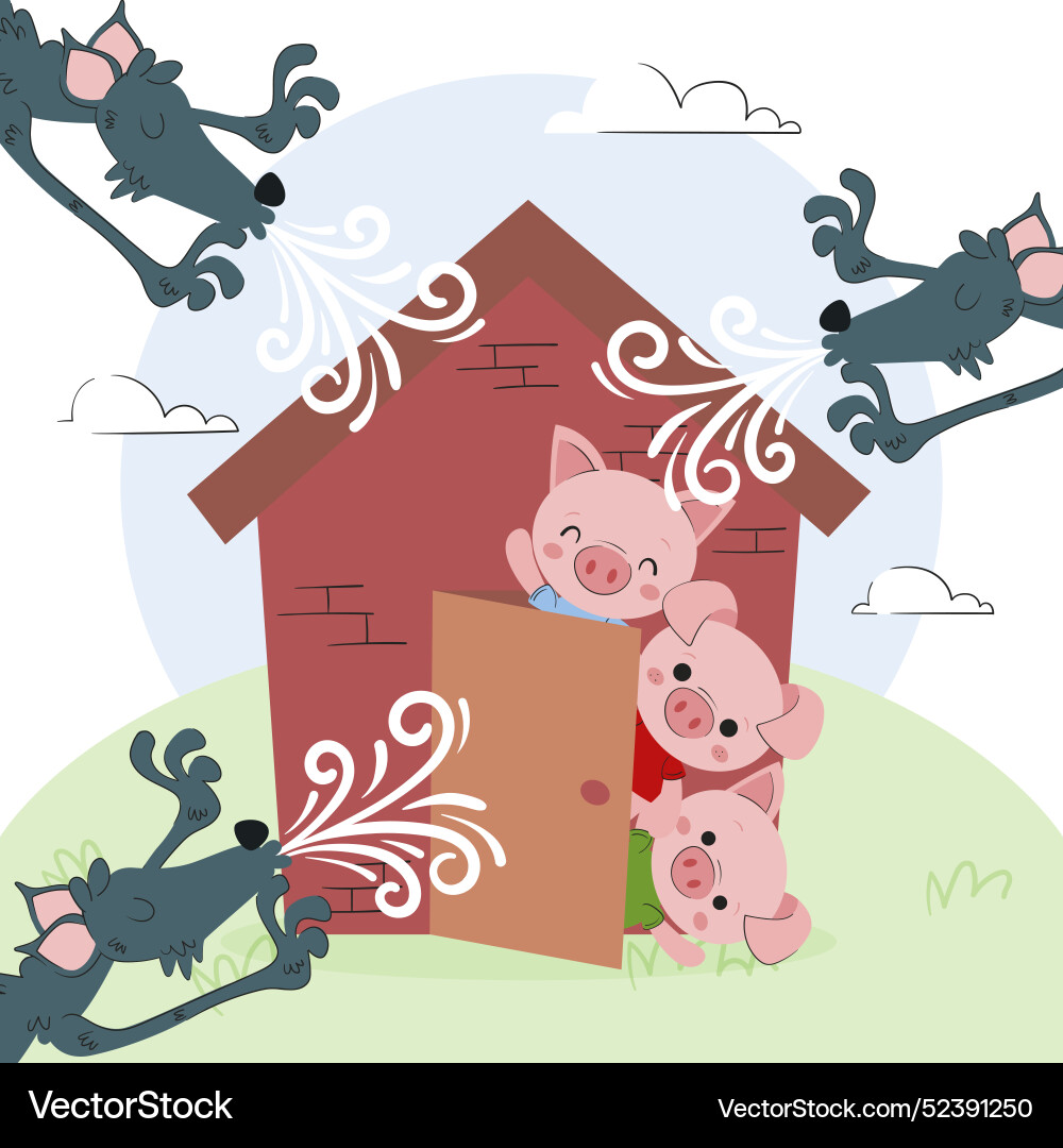 Hand drawn the three little pigs Royalty Free Vector Image