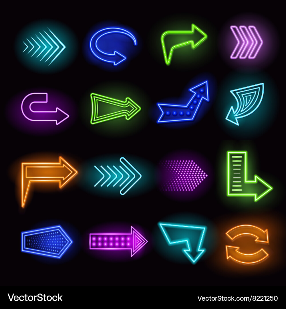 Neon arrows set Royalty Free Vector Image - VectorStock