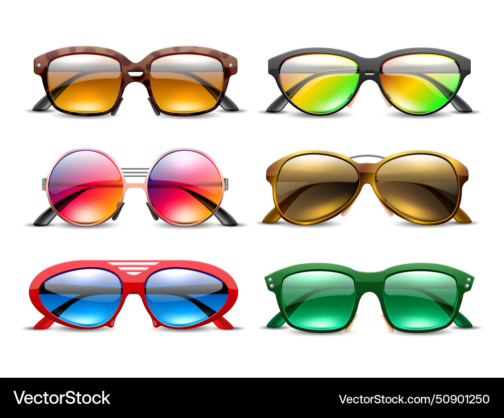 Realistic sunglasses tinted eyewear in colored Vector Image