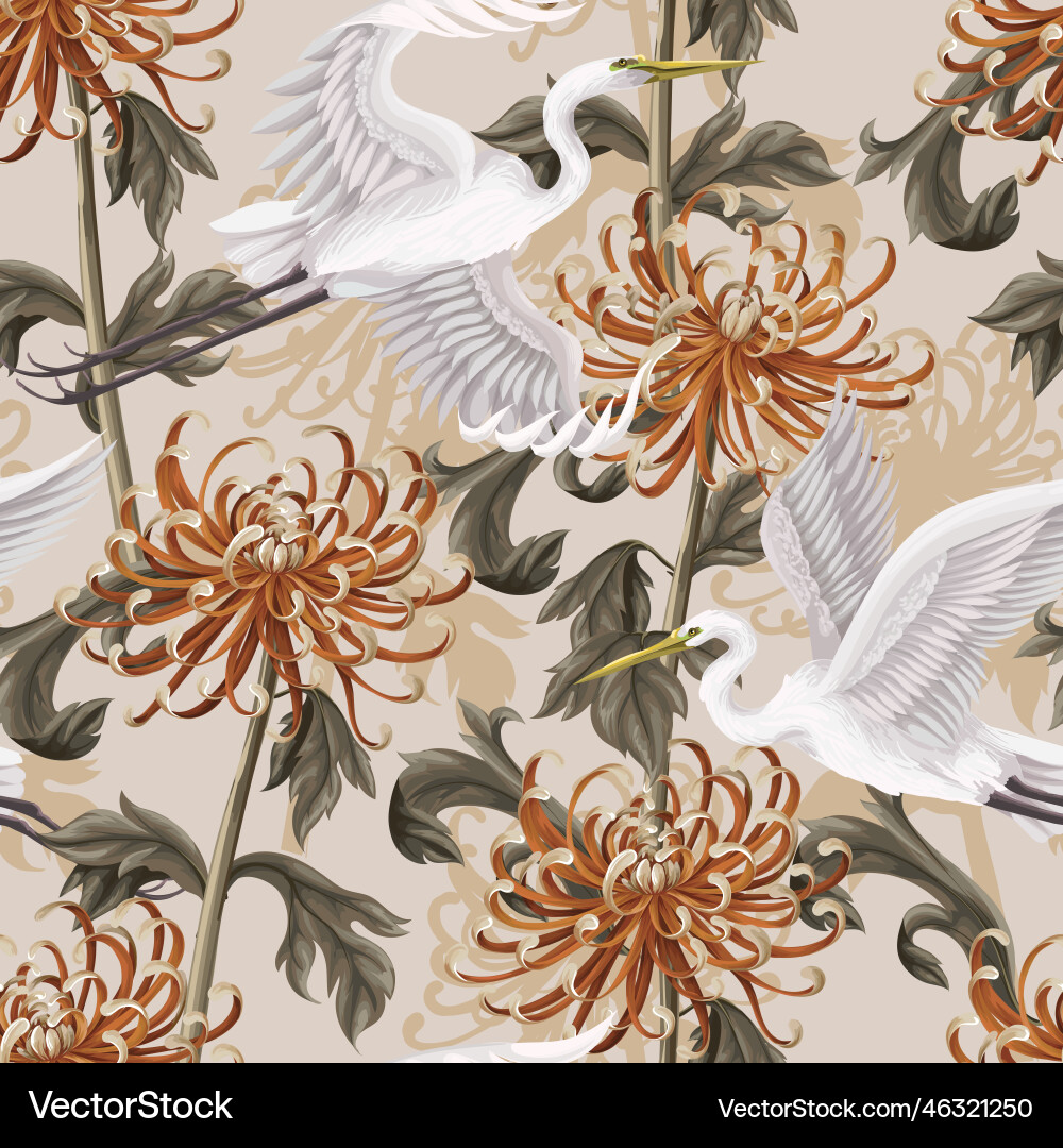Seamless pattern with white heron Royalty Free Vector Image