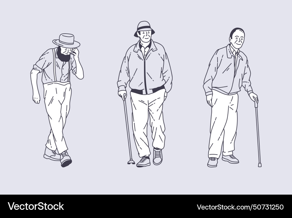 Set of outline old man Royalty Free Vector Image