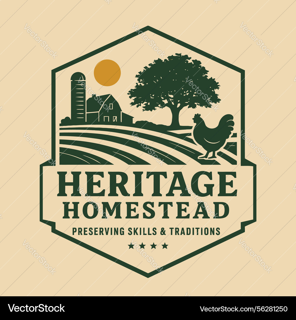 Vintage Farm Emblem - Chicken & Barn Vector Image