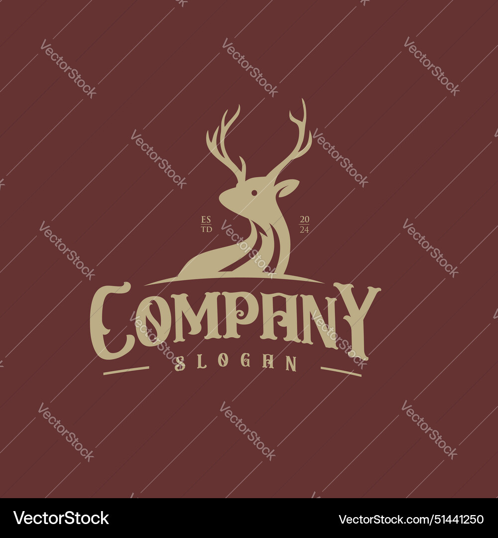 Wild deer vintage logo design template Royalty Free Vector