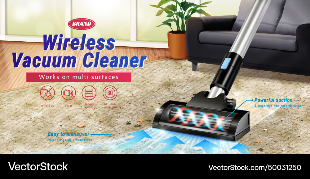 Wireless vacuum cleaner ad Royalty Free Vector Image