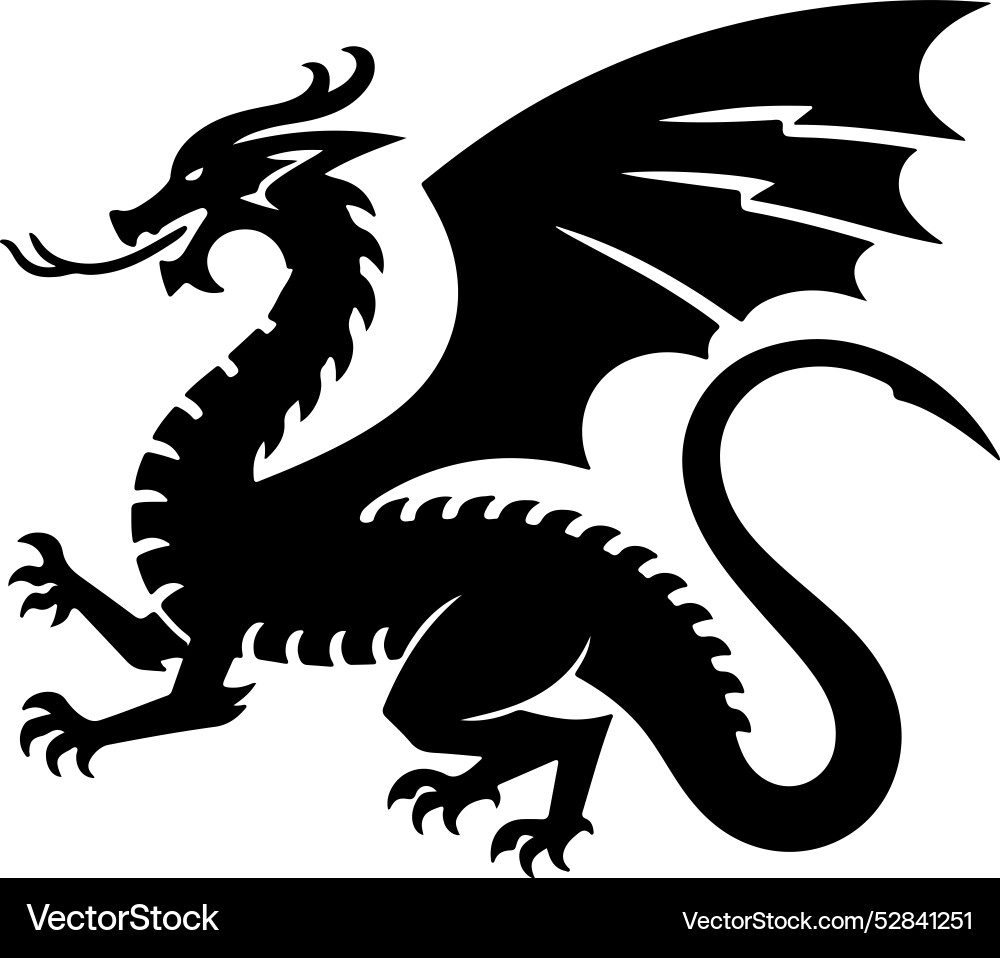 Flat design dragon silhouette isolated on white ba