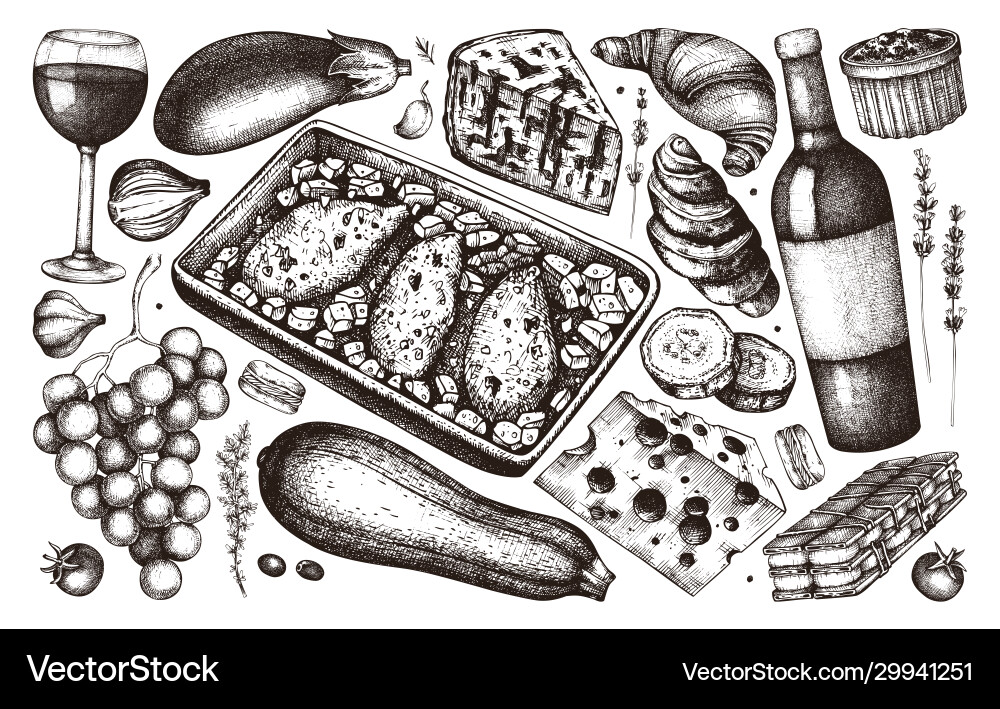 French Food & Ingredients Collection Vector Image