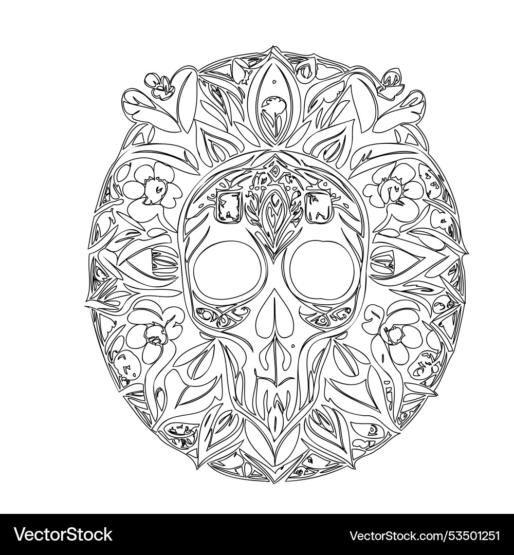 Skull mandala outline sketch Royalty Free Vector Image