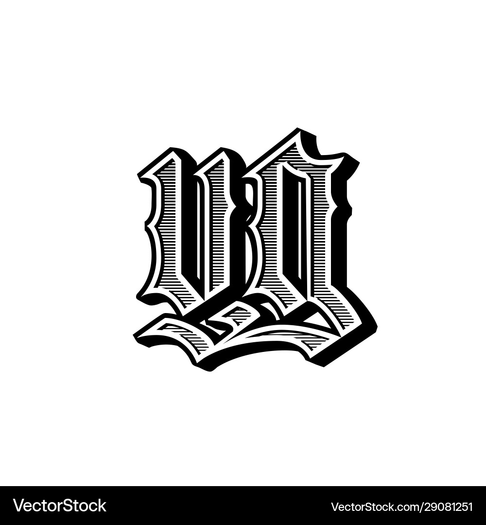 U & G Monogram Logo - Gothic Style Royalty Free Vector