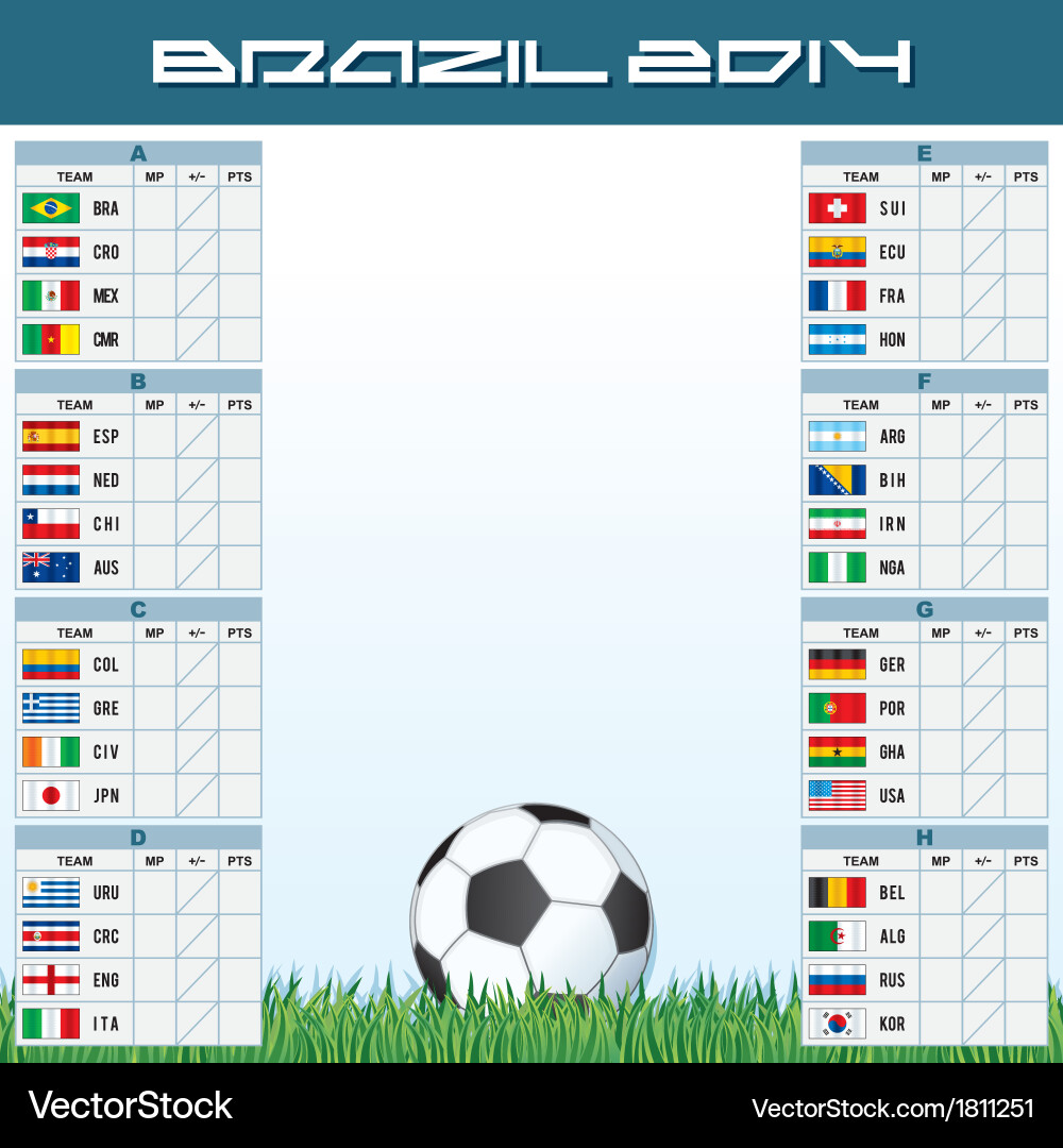 World soccer championship groups Royalty Free Vector Image